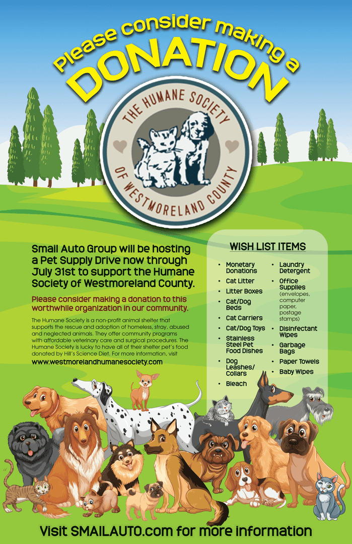 Westmoreland County Humane Society Pet Supply Drive! | Smail Cars in ...